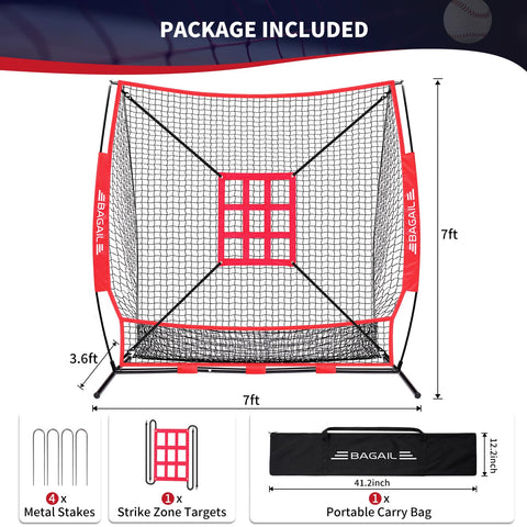 BAGAIL 7x7 ft Baseball & Softball Practice Net with Bow Frame for Batt – Bagail