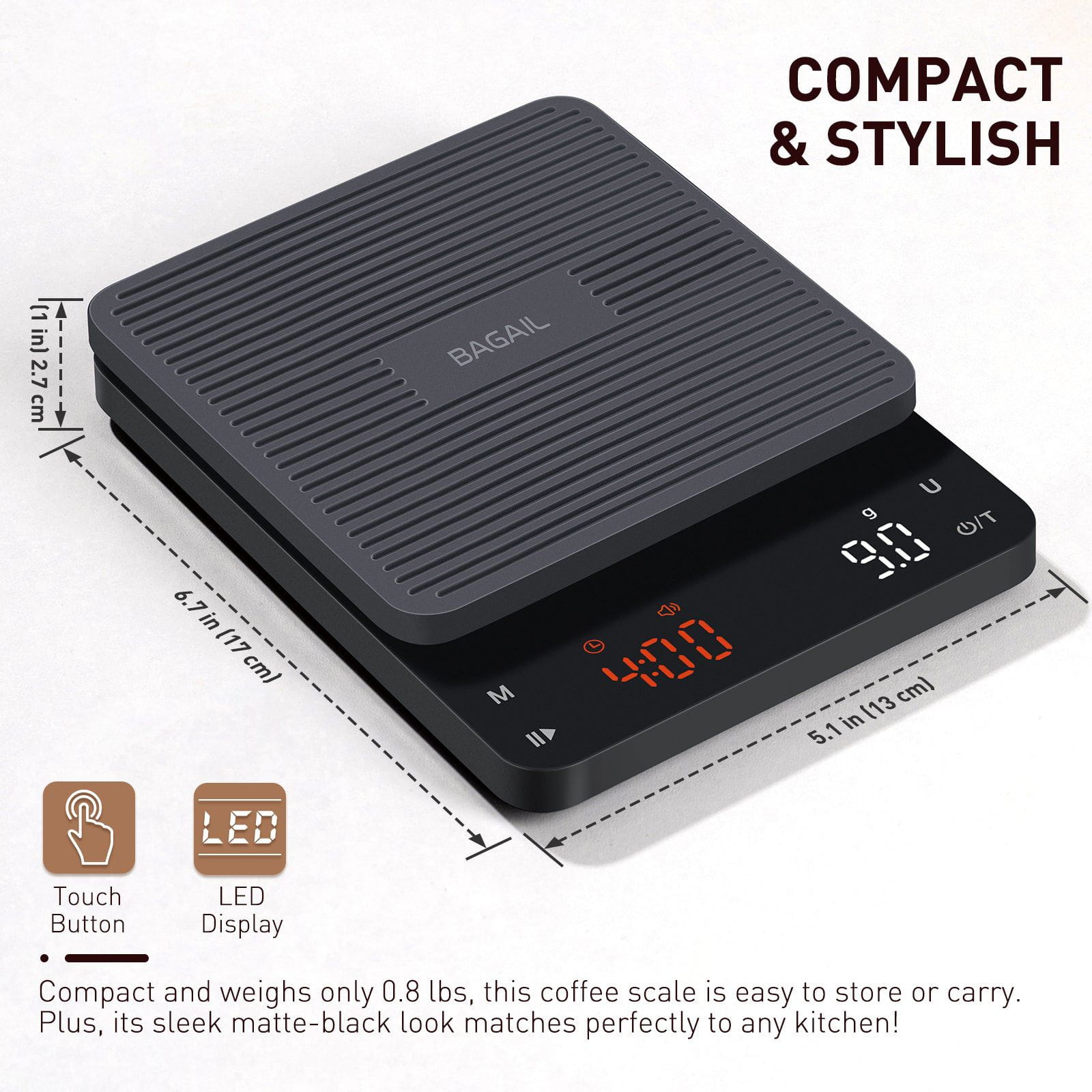 BAGAIL BASICS Coffee Scale with Timer, 0.1g High Precision Kitchen Sca ...